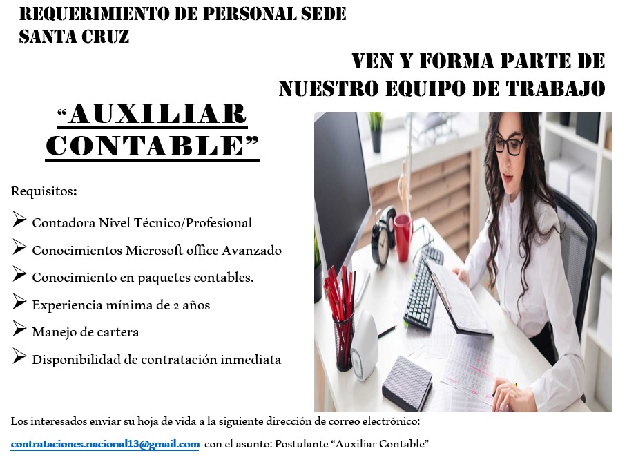 Auxiliar Contable | Trabajando Bolivia
